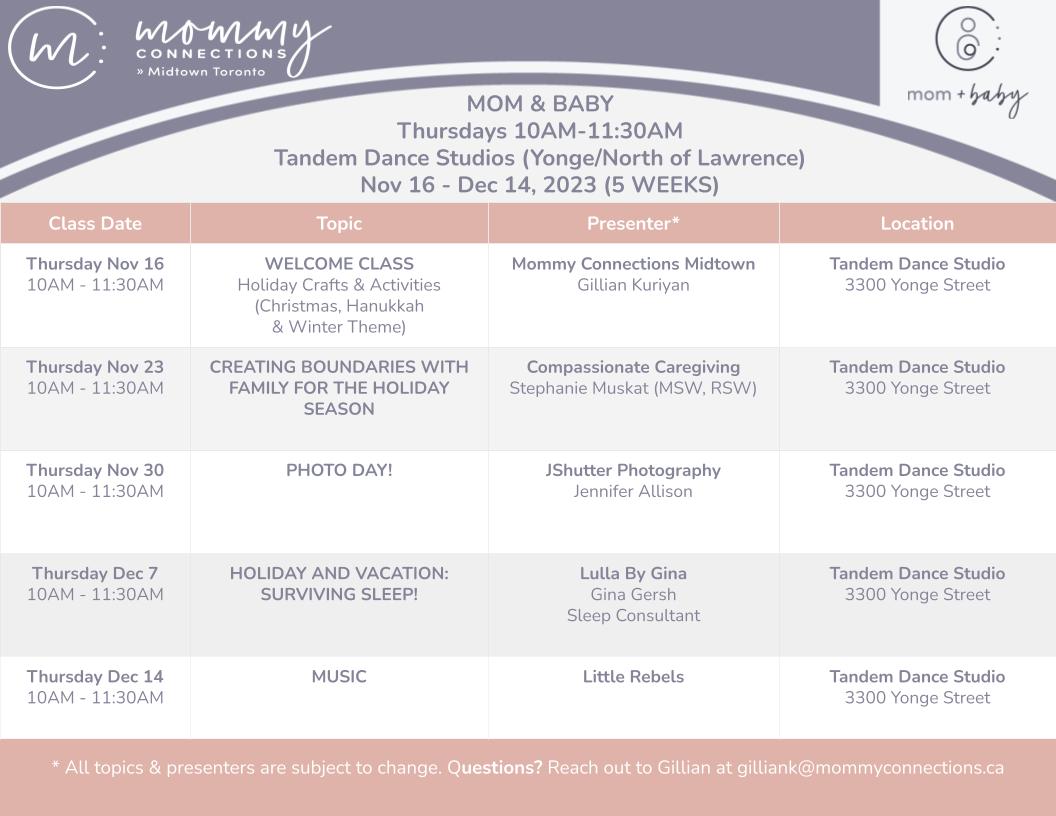 Mom & Baby (Tandem Studios) Thursdays Nov 16 – Dec 14, 2023 | Mommy ...